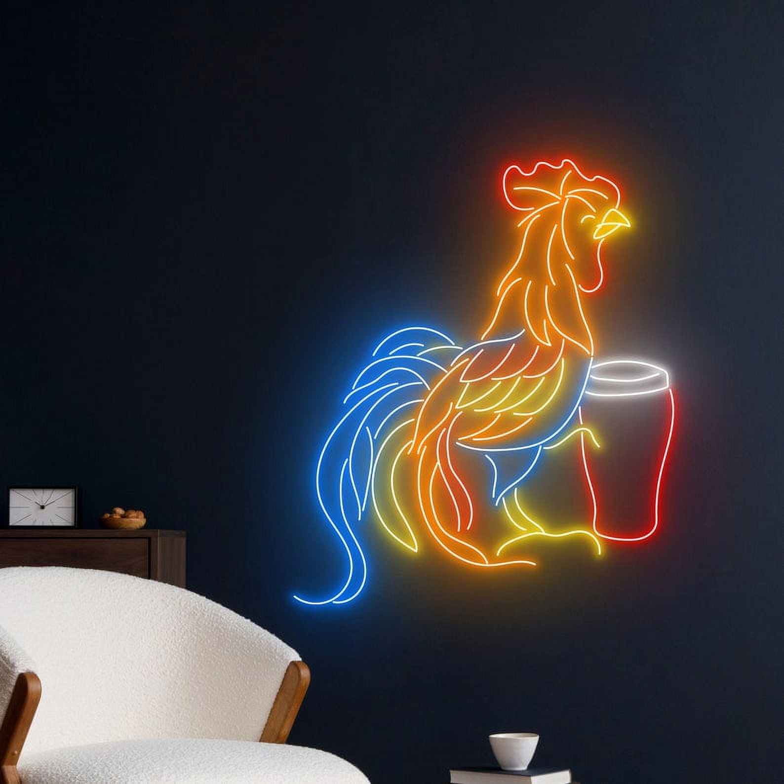 Handmadetneonsign Rooster Beer Neon Sign, Chicken Neon Art Decor ...