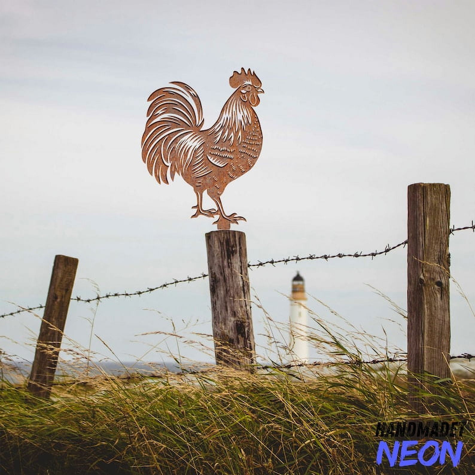Handmadetneonsign Rooster Metal Rusty Tree Stake, Chicken Garden Tree ...