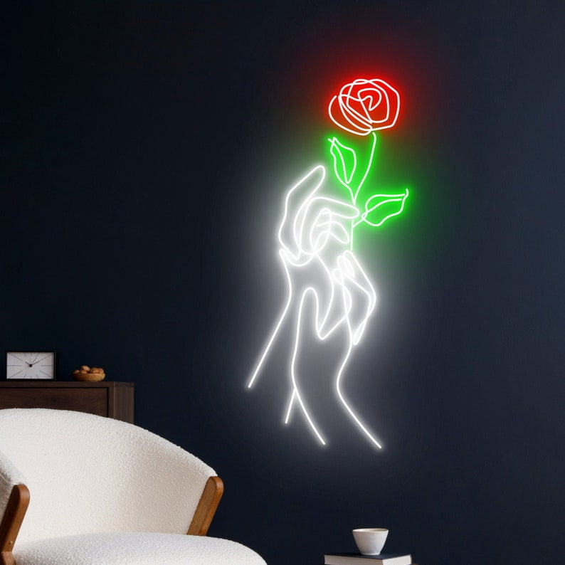 Handmadetneonsign Rose Flower Hand Led Sign, Hands Rose Flower Neon ...