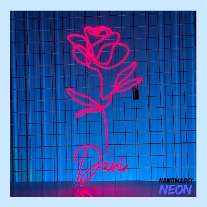 Handmadetneonsign Rose Line Art Neon Sign, Rose Flower Led Sign, Floral ...
