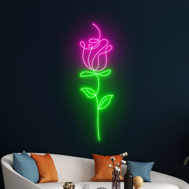 Handmadetneonsign Rose Neon Sign, Rose Flower Neon Light Wall Art Decor ...