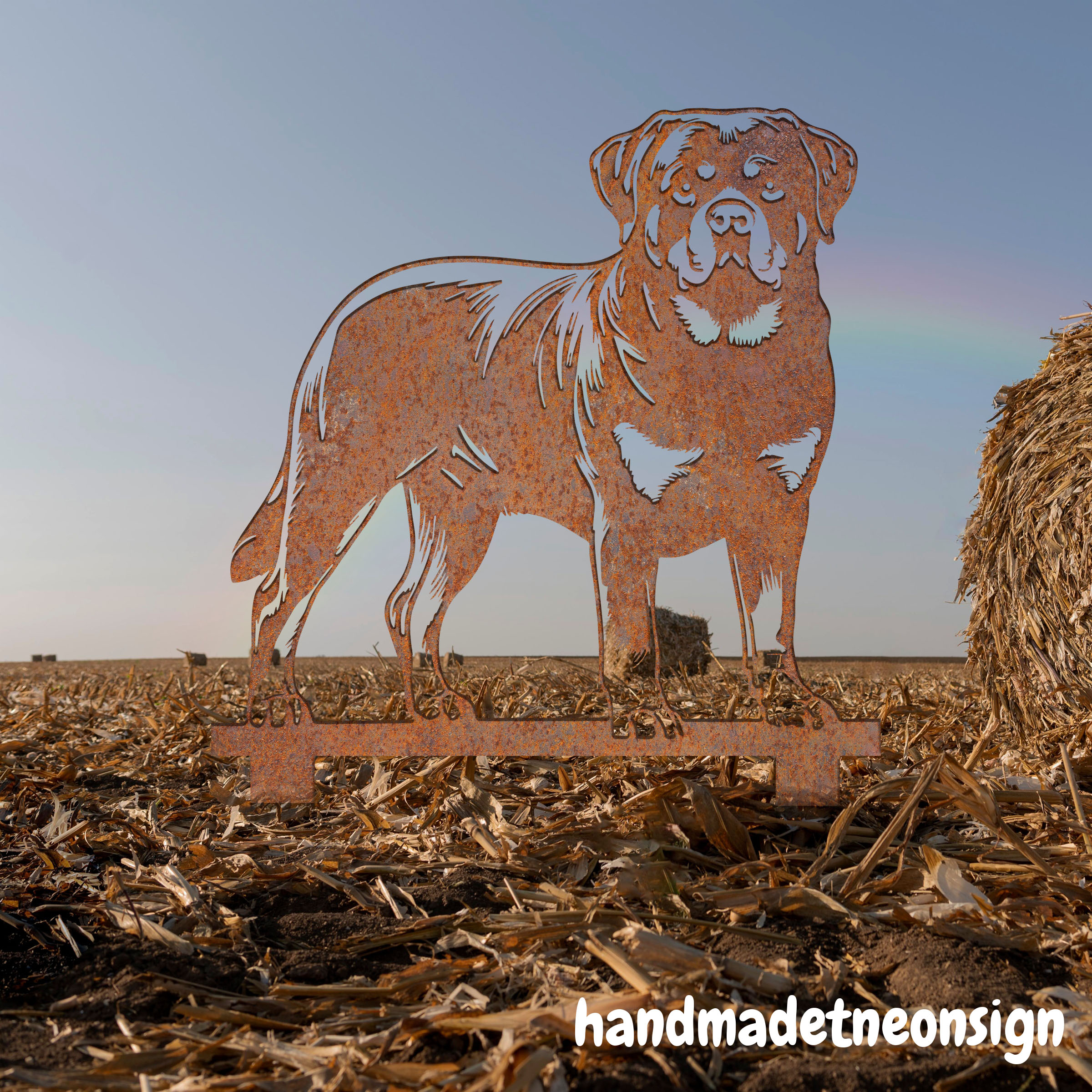 Handmadetneonsign Rottweiler Dog Rusty Metal Stake, Rottweiler Dog ...