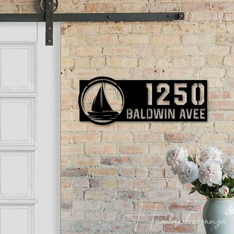 Handmadetneonsign Sailboat House Number Metal Wall Art LED Light ...