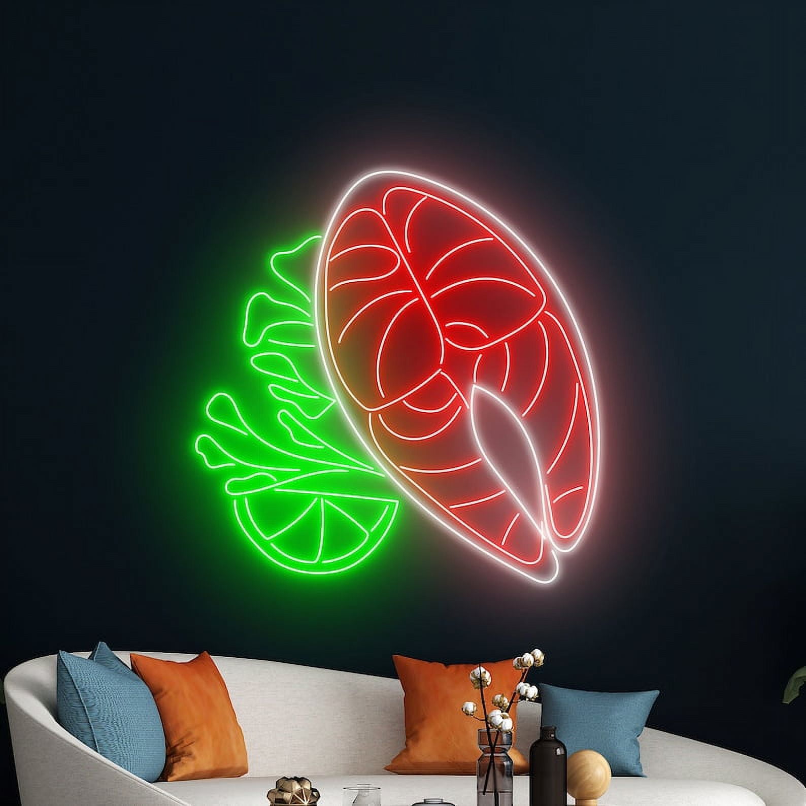 Handmadetneonsign Salmon Sashimi Sushi Neon Sign, Sushi Steak Neon ...