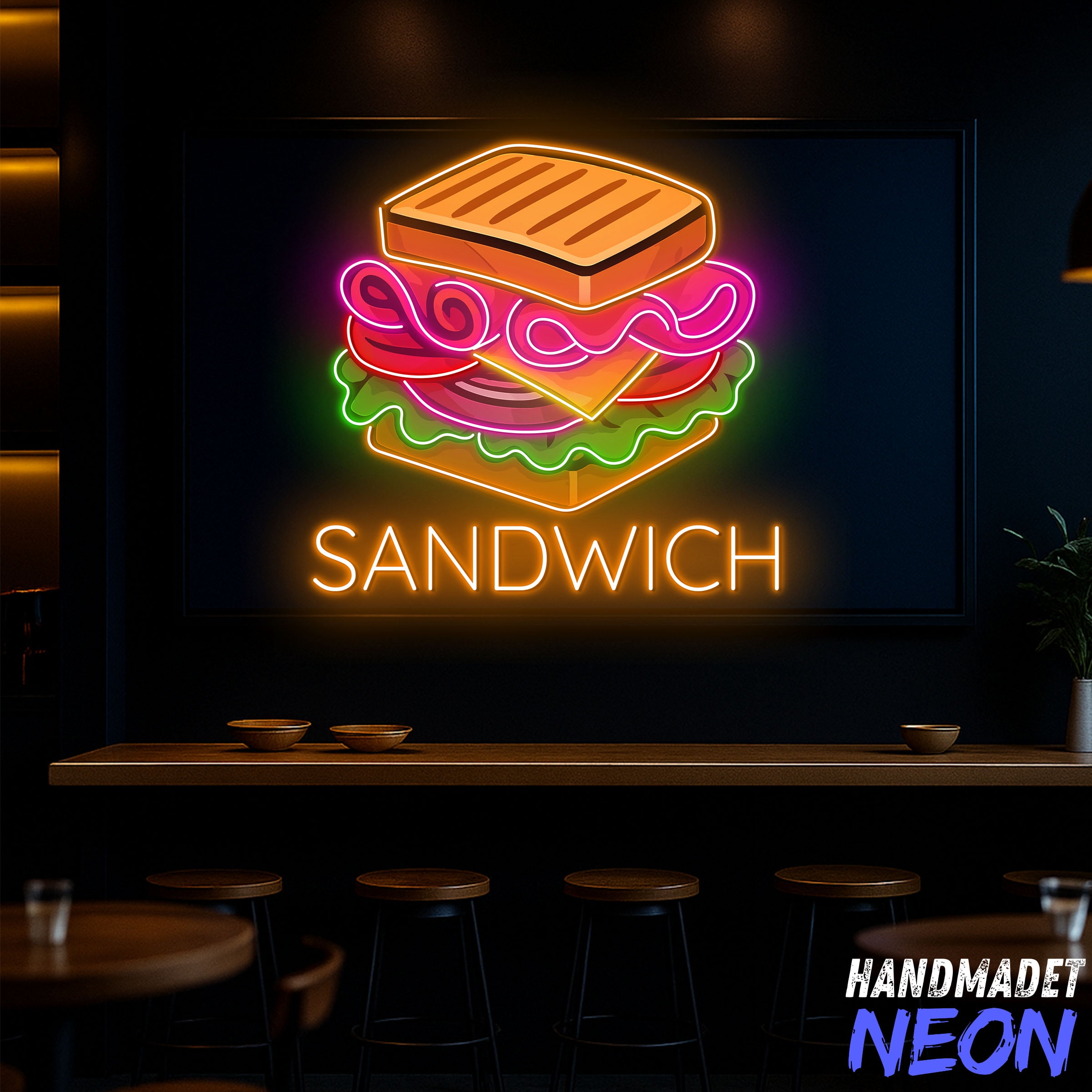 Handmadetneonsign Sandwich Neon Sign, Kitchen Decor, Breafast ...