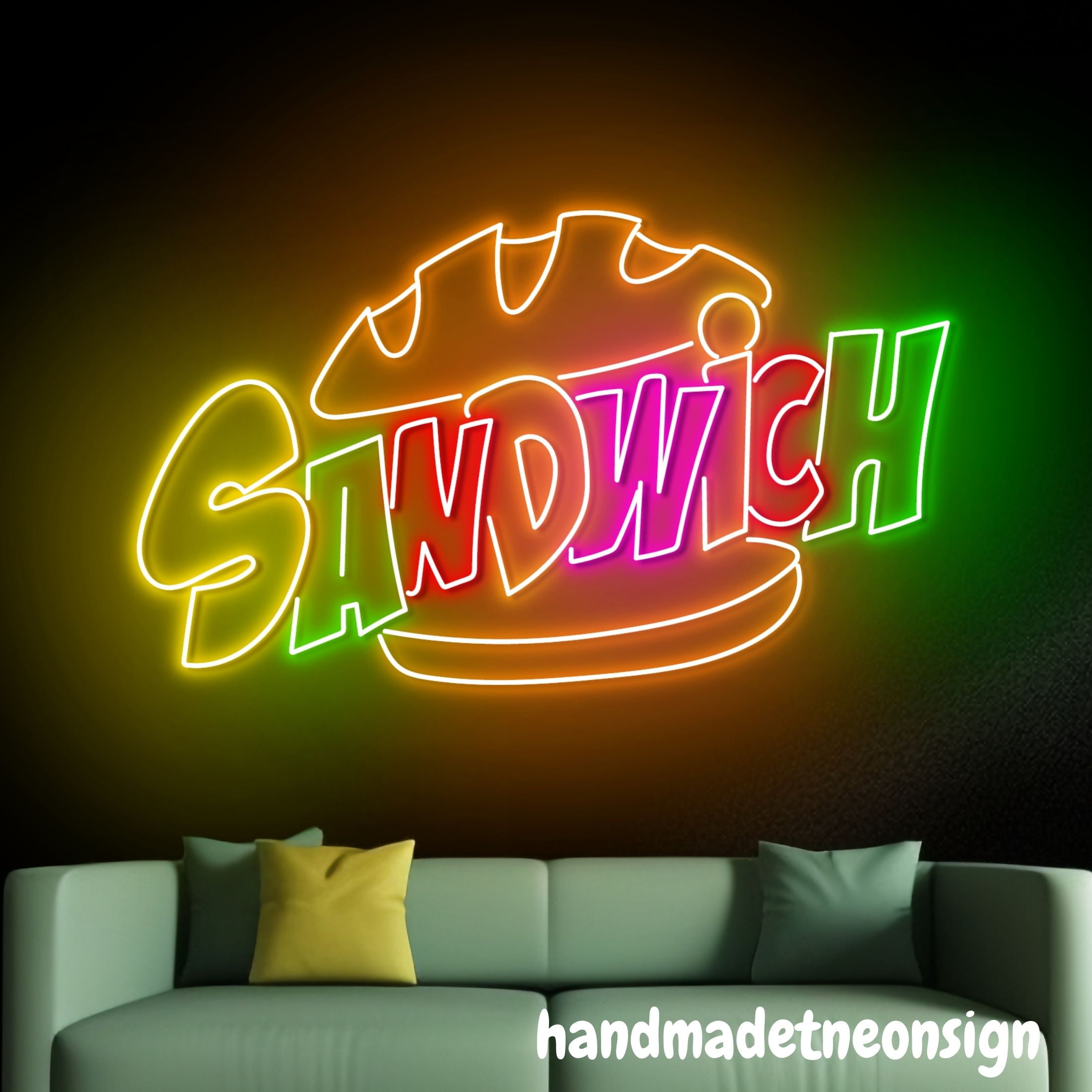 Handmadetneonsign Sandwich Neon Sign, Open Sandwich Store Wall Art ...