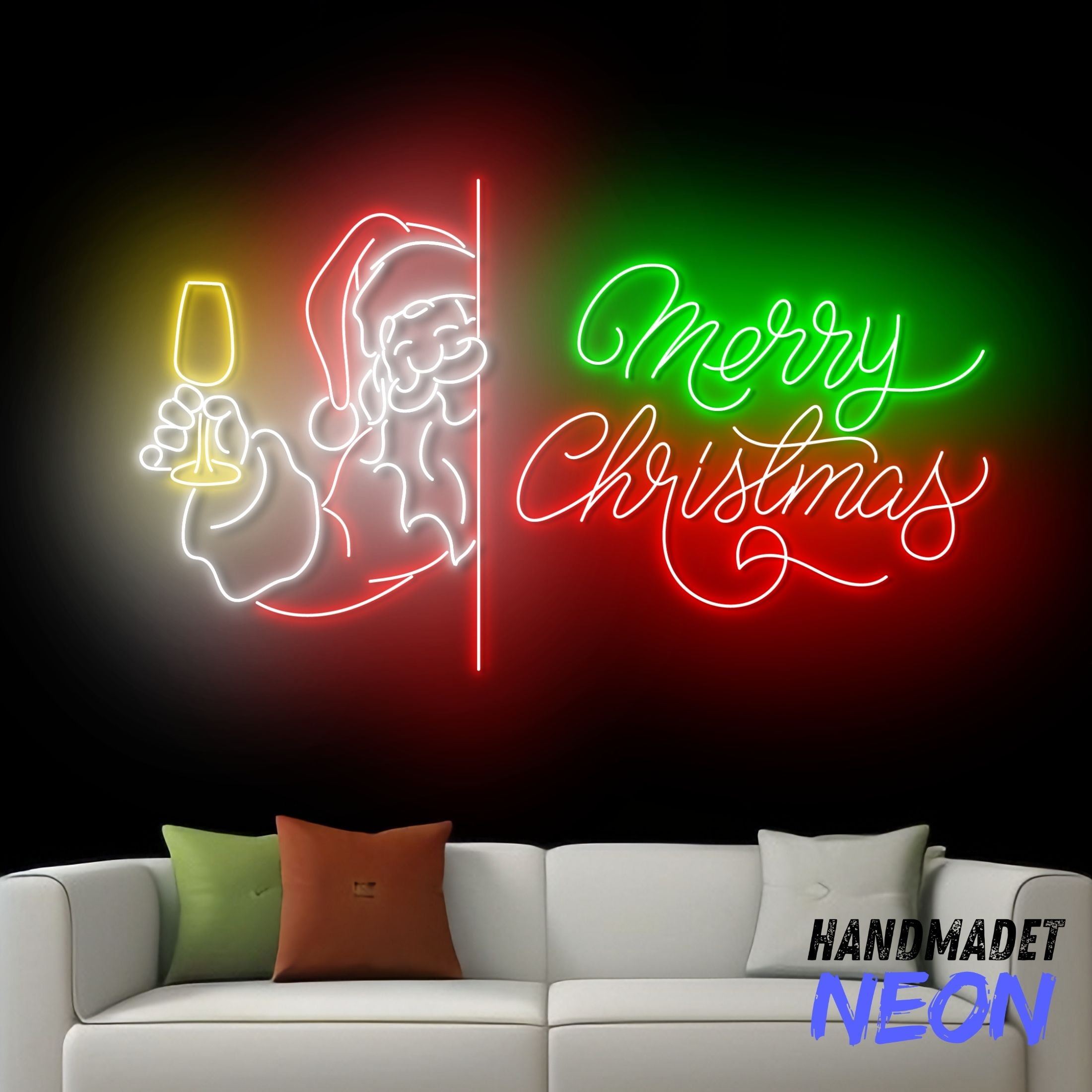 Handmadetneonsign Santa Champagne Christmas Neon Sign, Merry Christmas ...