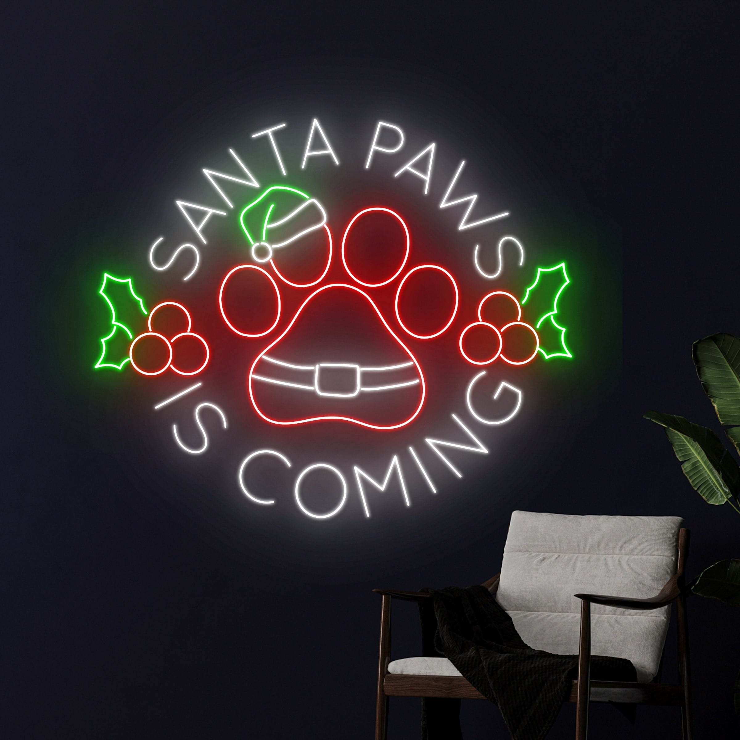 Handmadetneonsign Santa Paws Is Coming Led Sign, Paw Merry Christmas ...