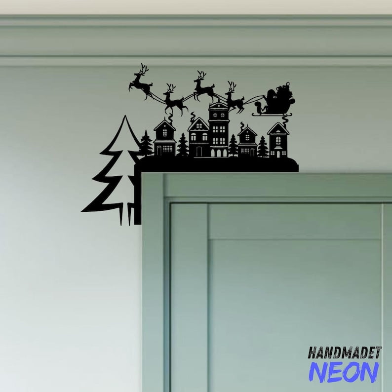 Handmadetneonsign Santa Sleigh Reindeer Door Corner Sign, Christmas ...