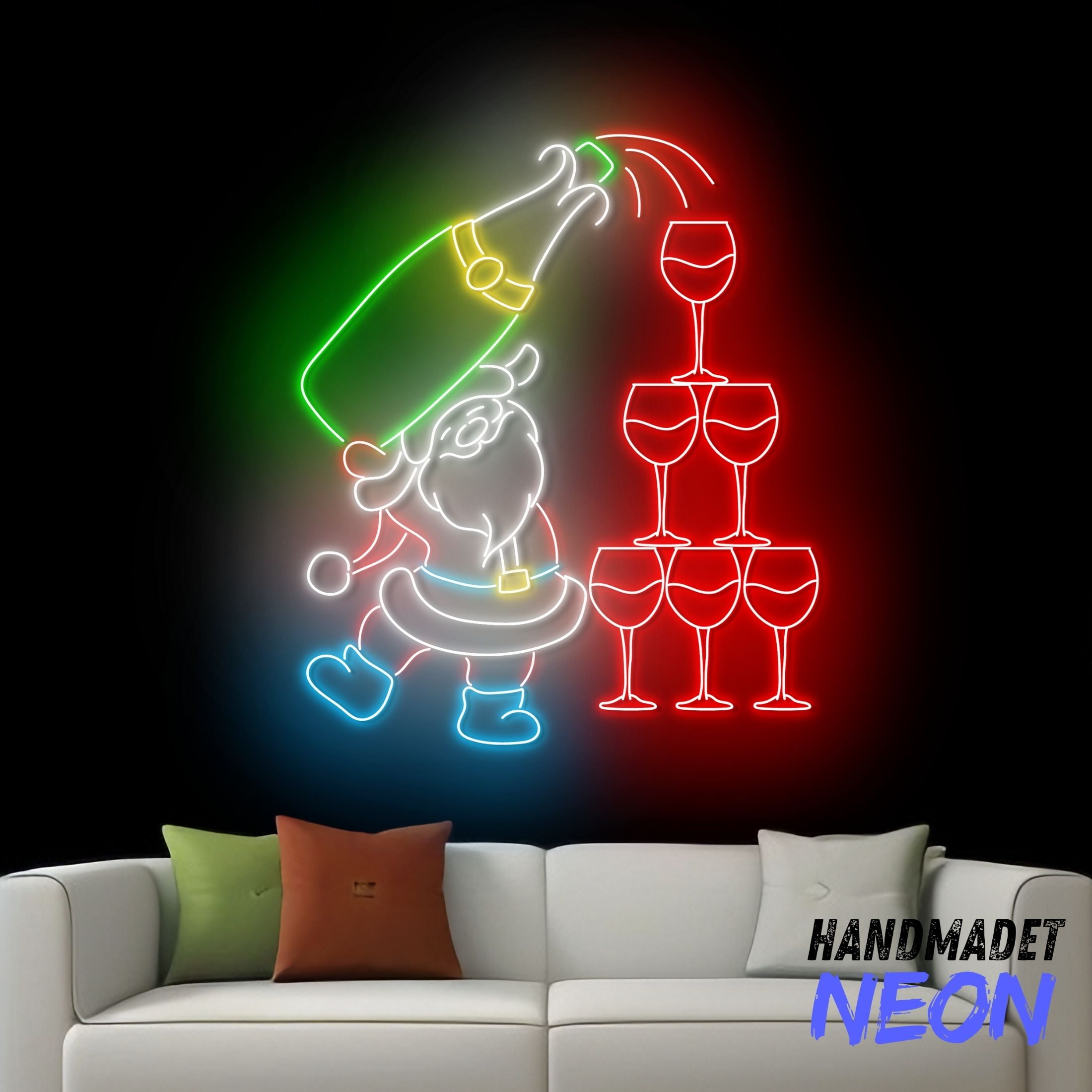 Handmadetneonsign Santa Wine Neon Sign, Santa Pouring Wine into Glasses ...