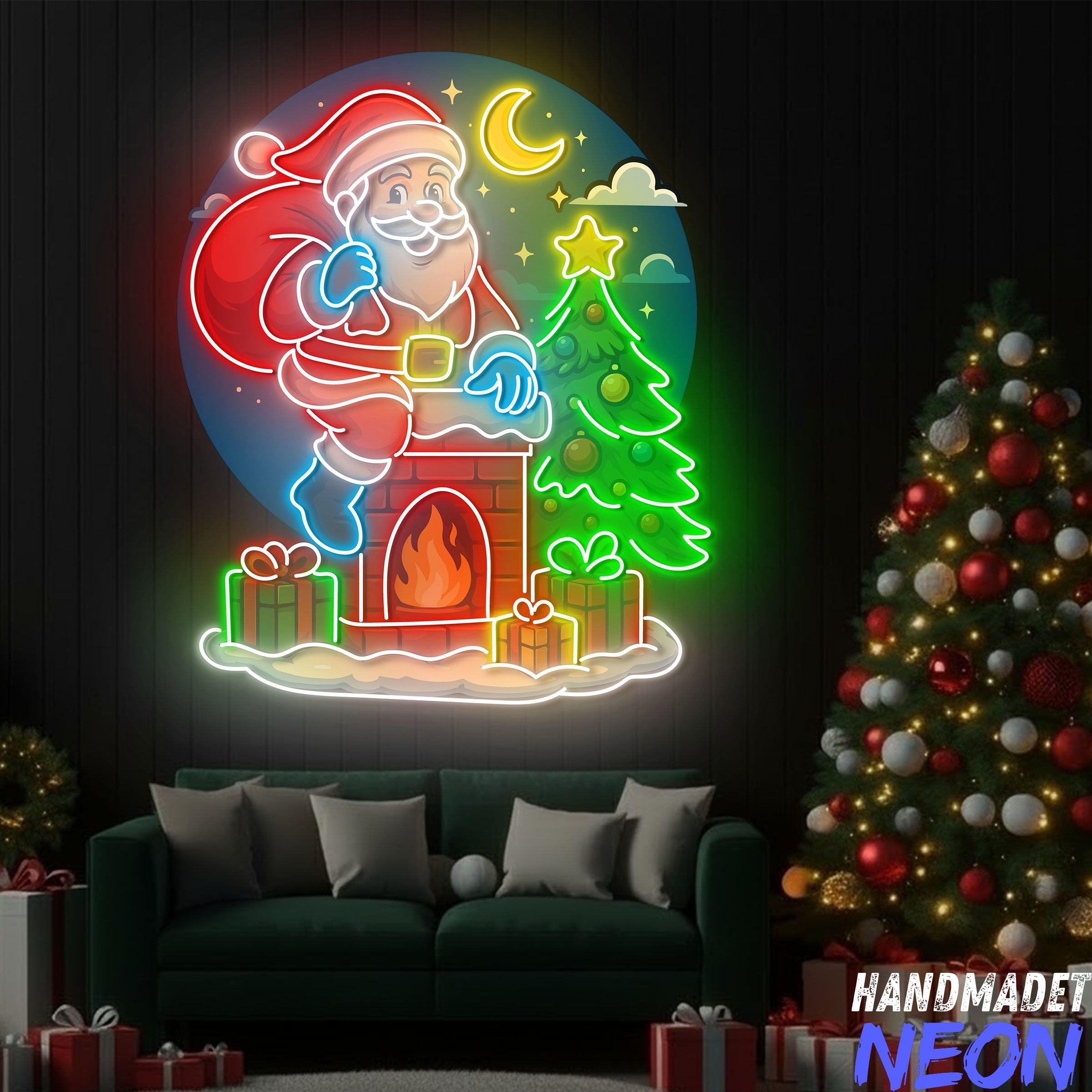 Handmadetneonsign Santa with Chimney Neon Sign, Xmas Wall Decor ...