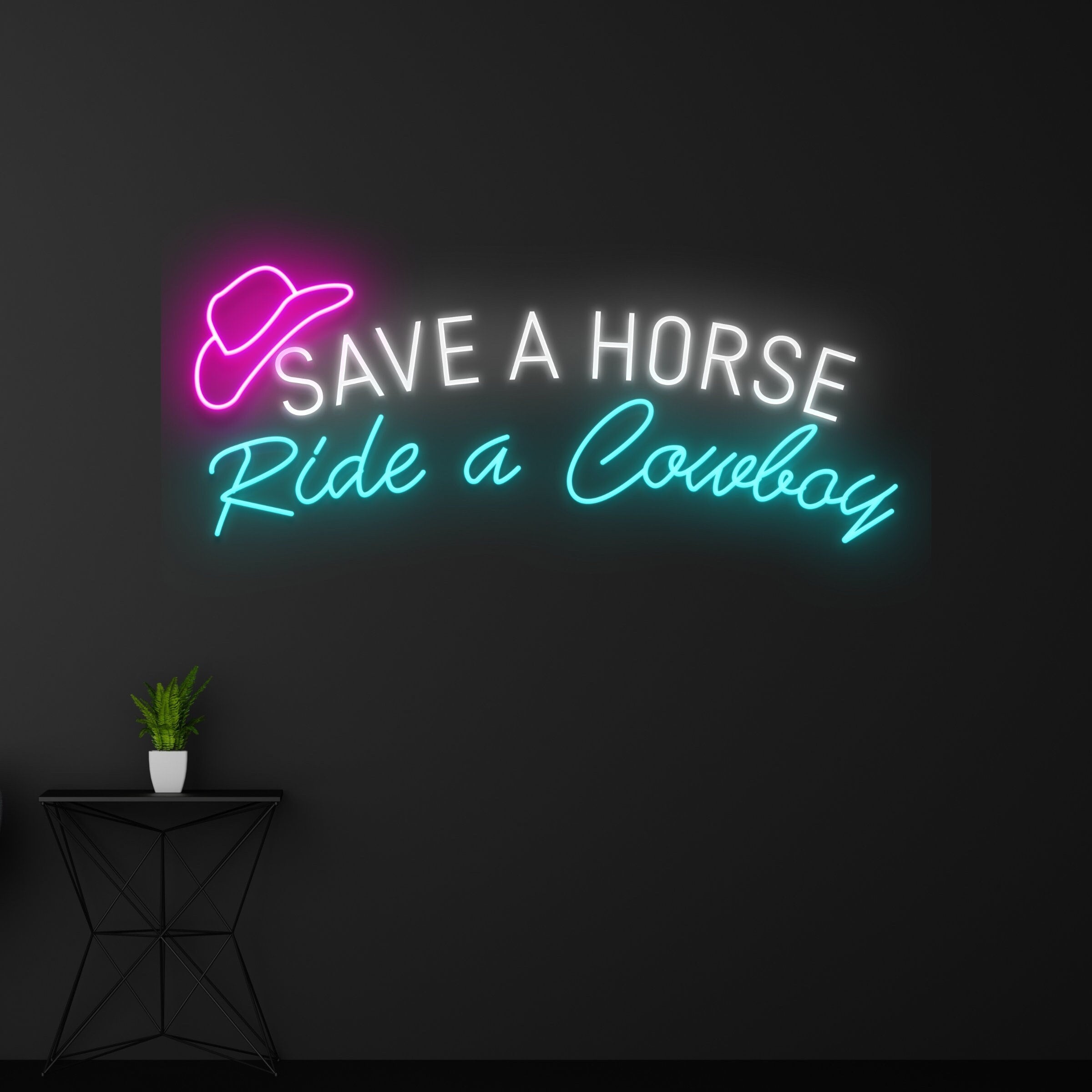 Handmadetneonsign Save A Horse Ride A Cowboy Neon Sign, Cowboy Horse ...