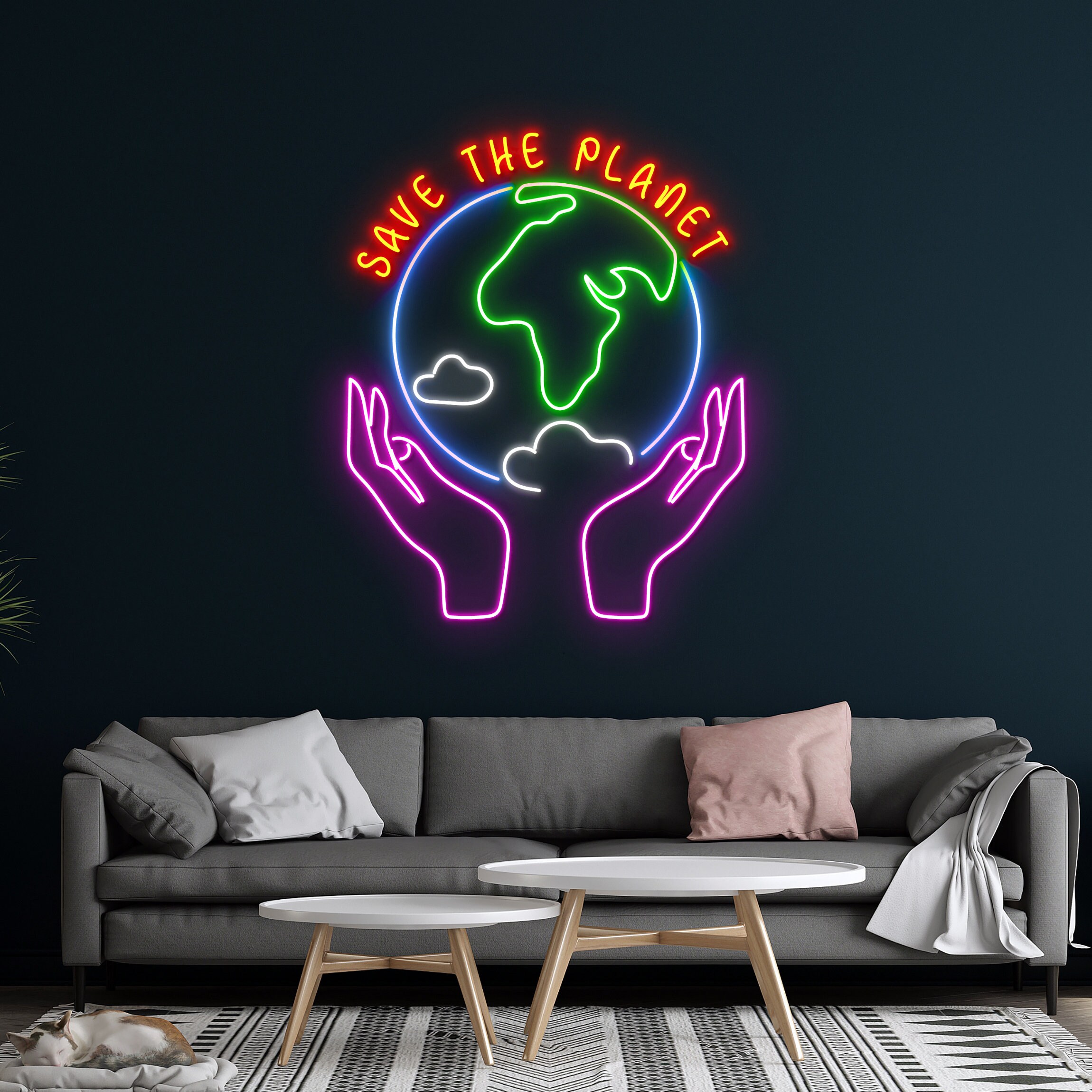 Handmadetneonsign Save The Earth Neon Sign, Earth Led Sign, Custom Neon ...