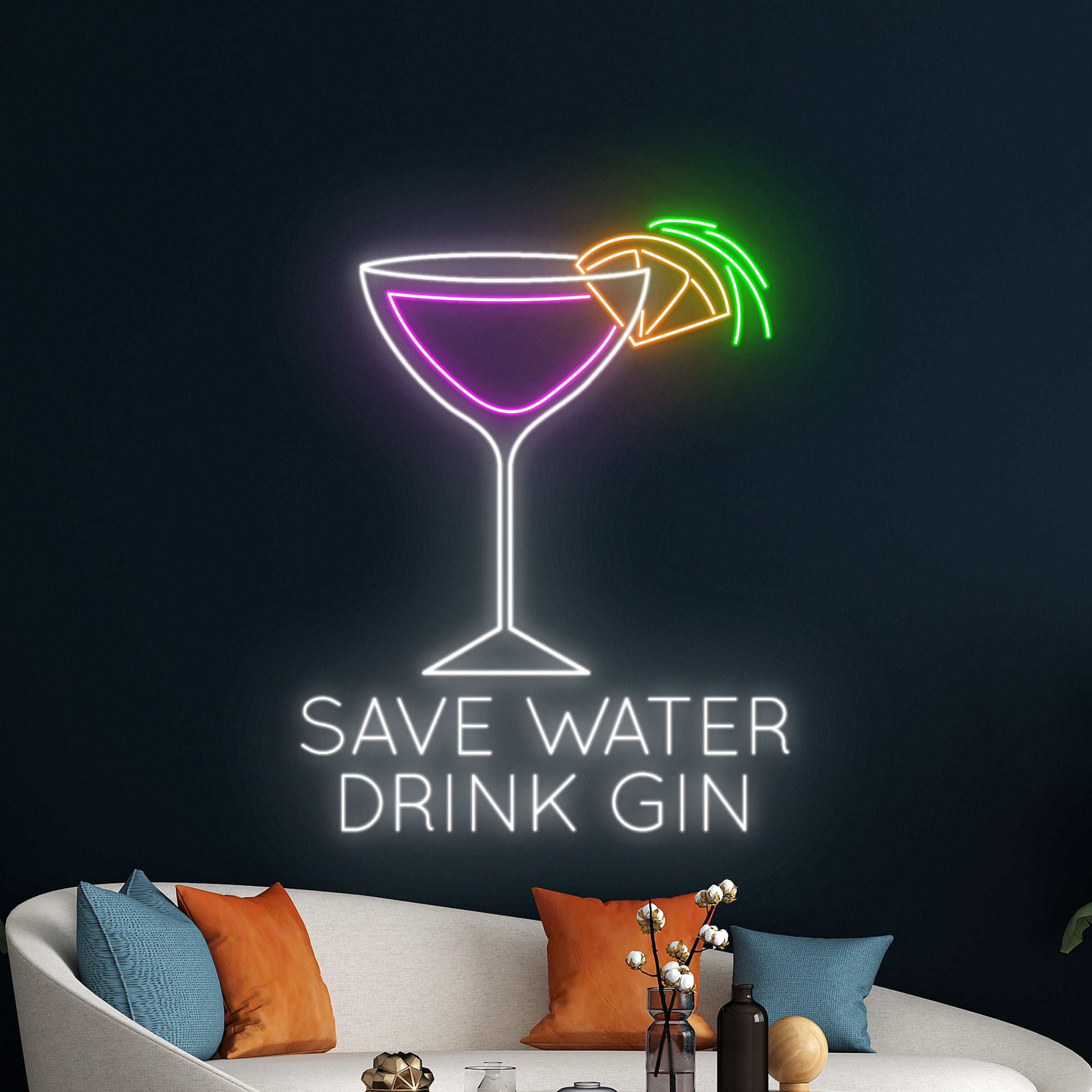 Handmadetneonsign Save Water Drink Gin Neon Sign, Gin Tonic LED Light ...