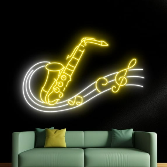 Handmadetneonsign Saxophone Neon Sign, Saxophone Music Note Wall Art ...