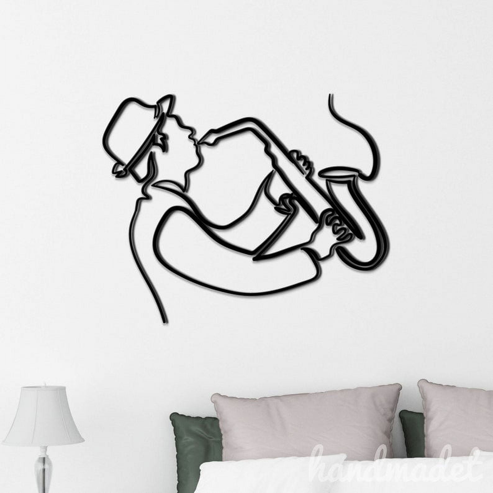 Handmadetneonsign Saxophonist Line Art Wall Sign, Music Instrument ...