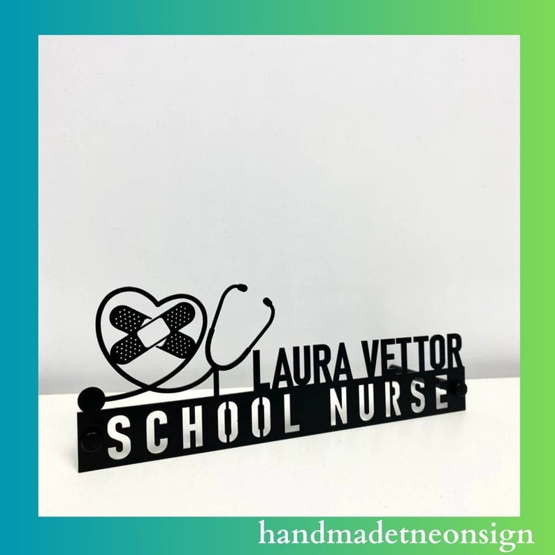Handmadetneonsign School Nurse Metal Nameplate, Nurse Desk Nameplate ...