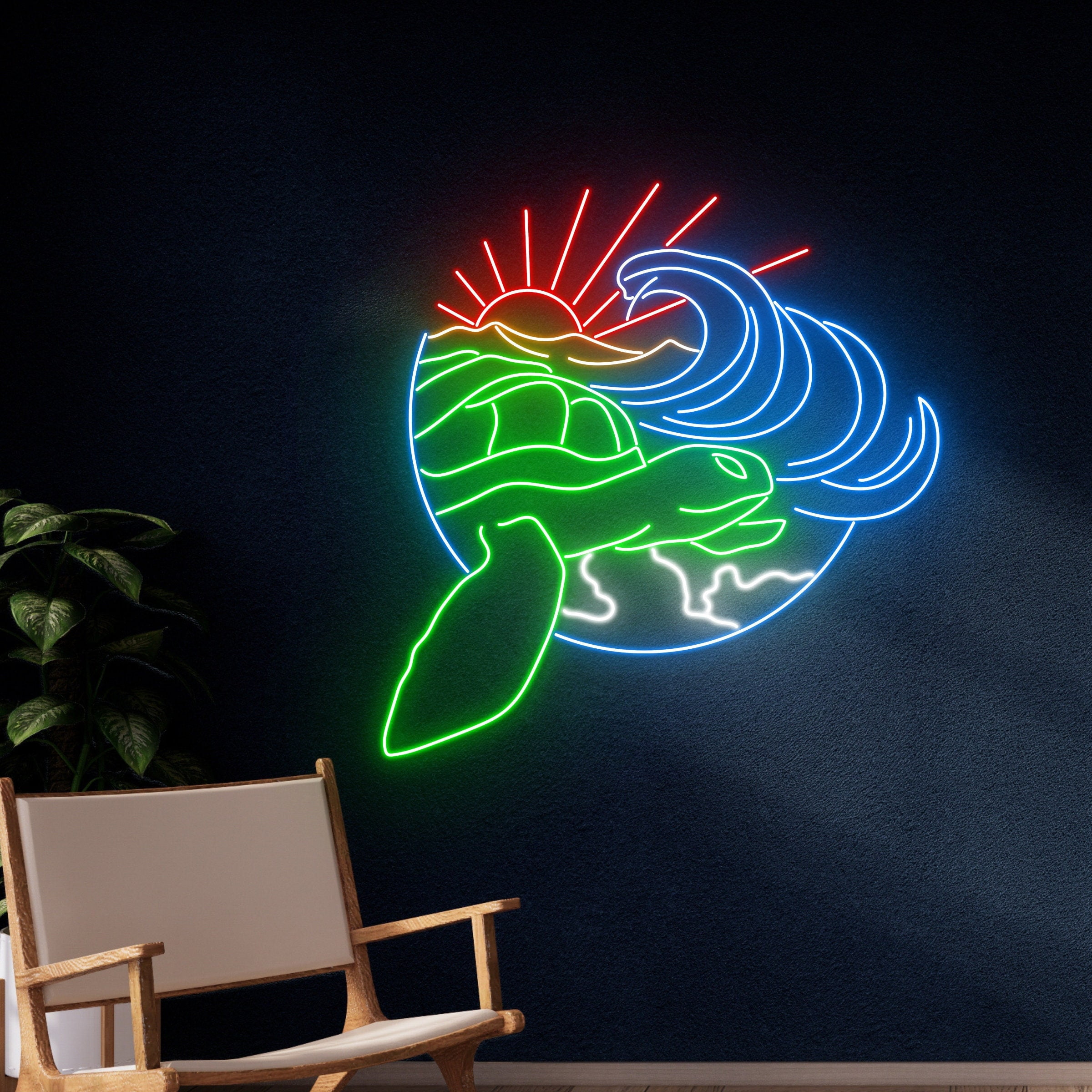 Handmadetneonsign Sea Turtle Neon Sign, Marine Turtle Led Sign, Ocean ...