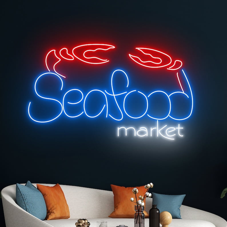 Handmadetneonsign Seafood Crab Neon Sign, Crab Neon Light, Crab Seafood ...