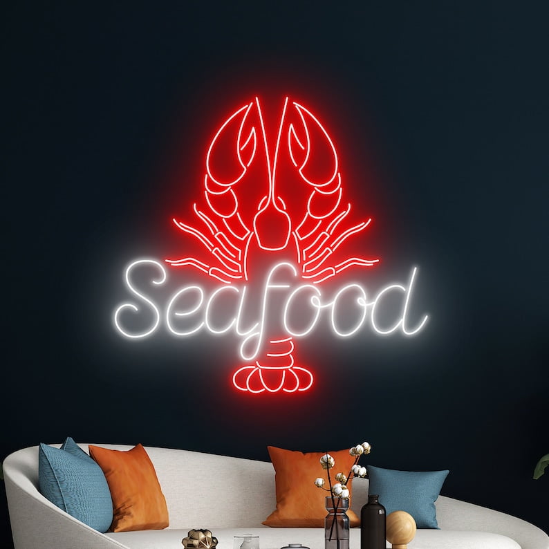 Handmadetneonsign Seafood Lobster Neon Sign, Open Seafood Led Sign ...