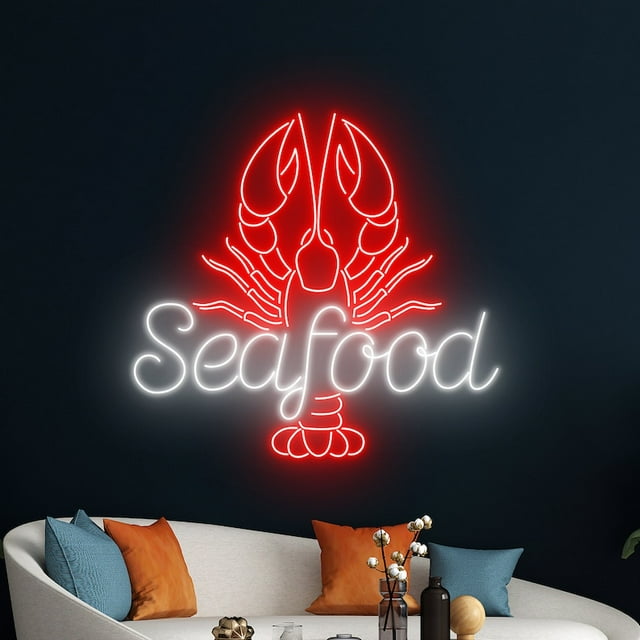 Handmadetneonsign Seafood Lobster Neon Sign, Open Seafood Led Sign ...