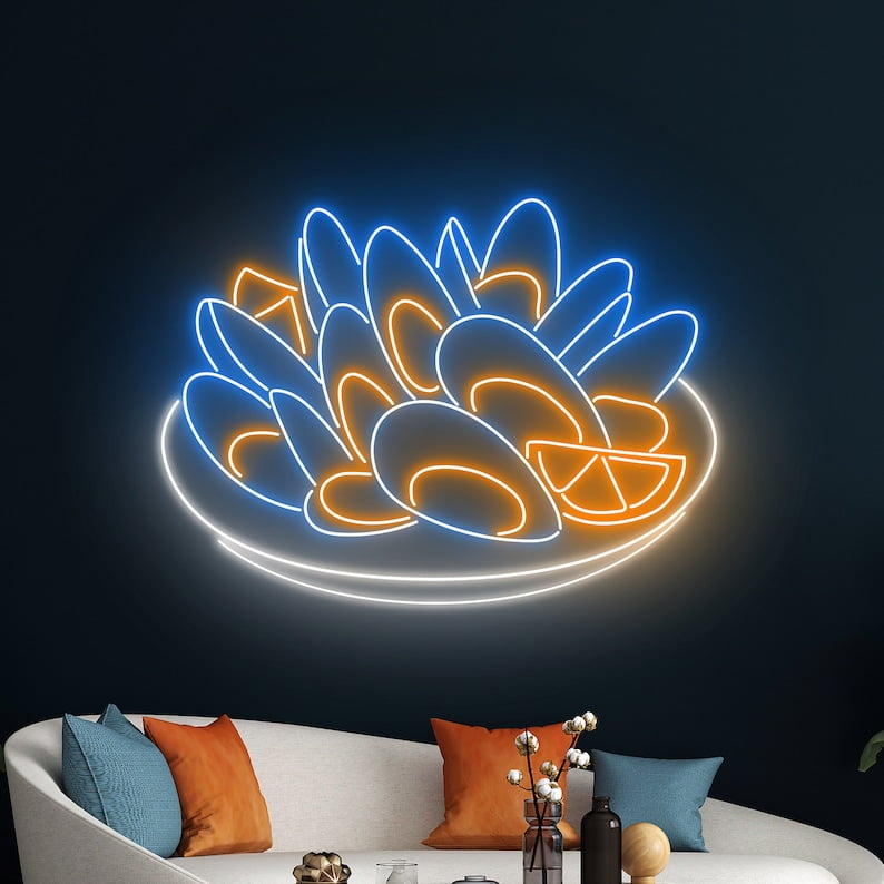 Handmadetneonsign Seafood Mussel Neon Sign, Sea Food Led Sign, Mussel ...