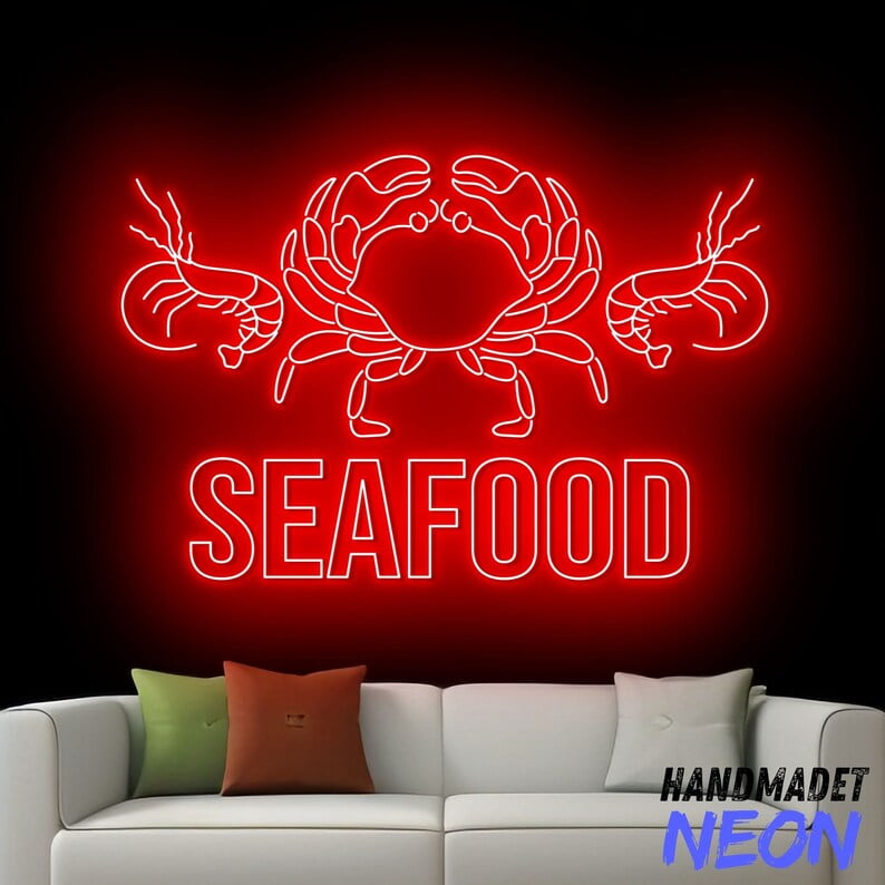 Handmadetneonsign Seafood Neon Sign, Shrimp And Crab Led Sign, Seafood ...