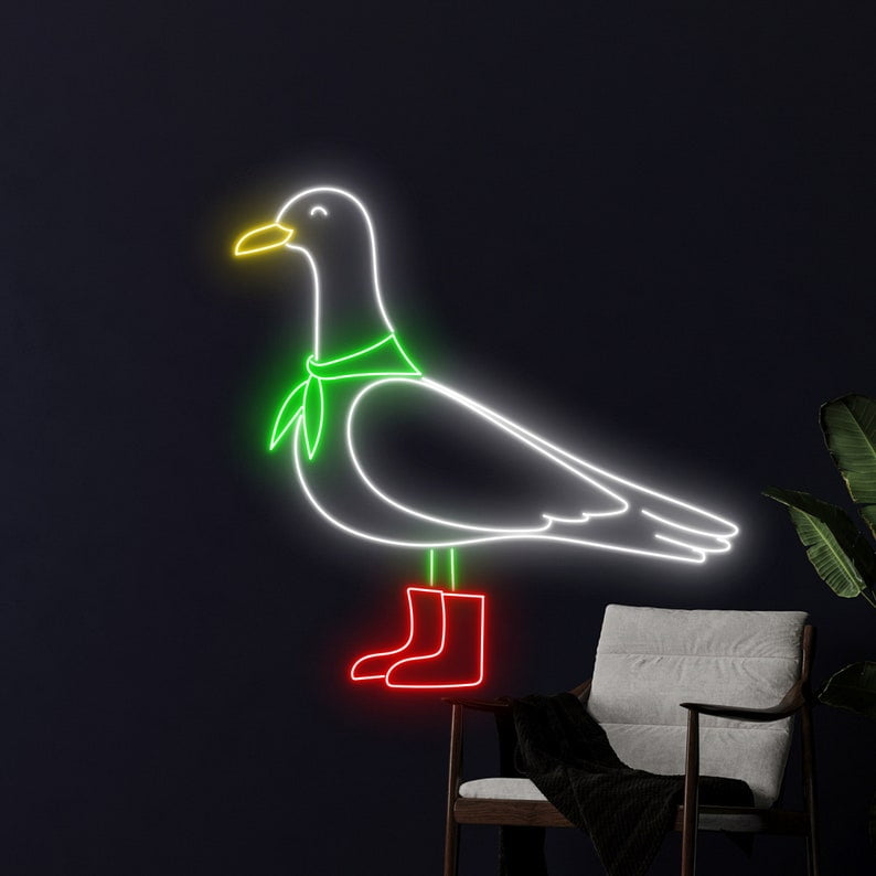 Handmadetneonsign Seagull Bird Boots Neon Sign, Seagull Bird Cowboy LED ...