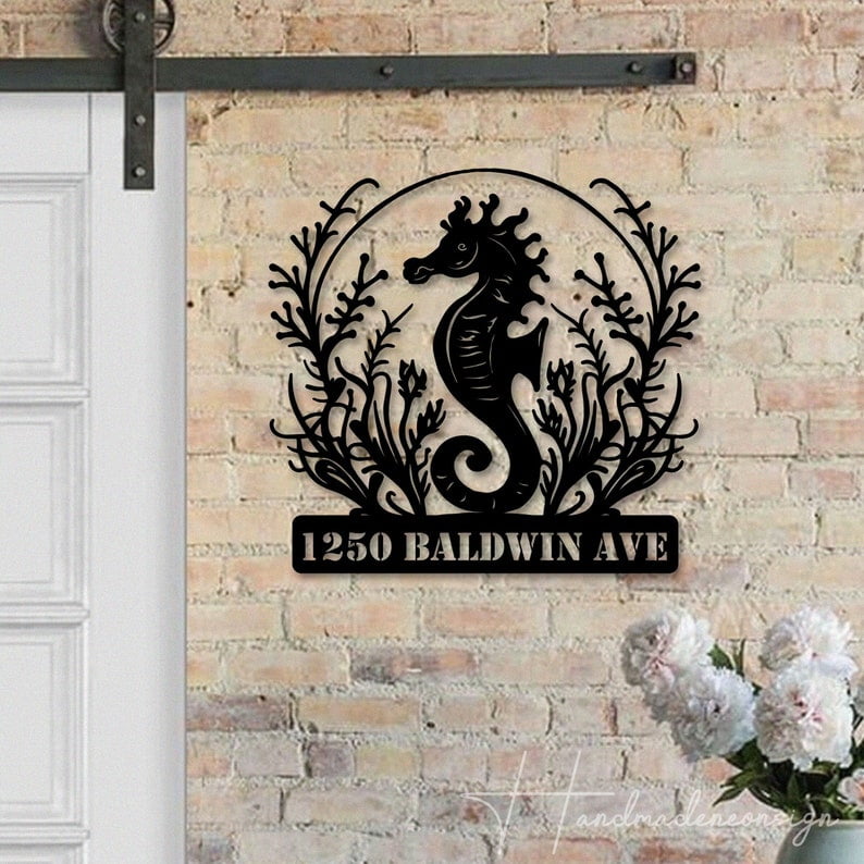 Handmadetneonsign Seahorse House Number Metal Wall Art LED Light ...