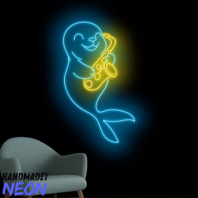 Handmadetneonsign Seal Playing Saxophone Neon Sign, Saxophone Neon ...