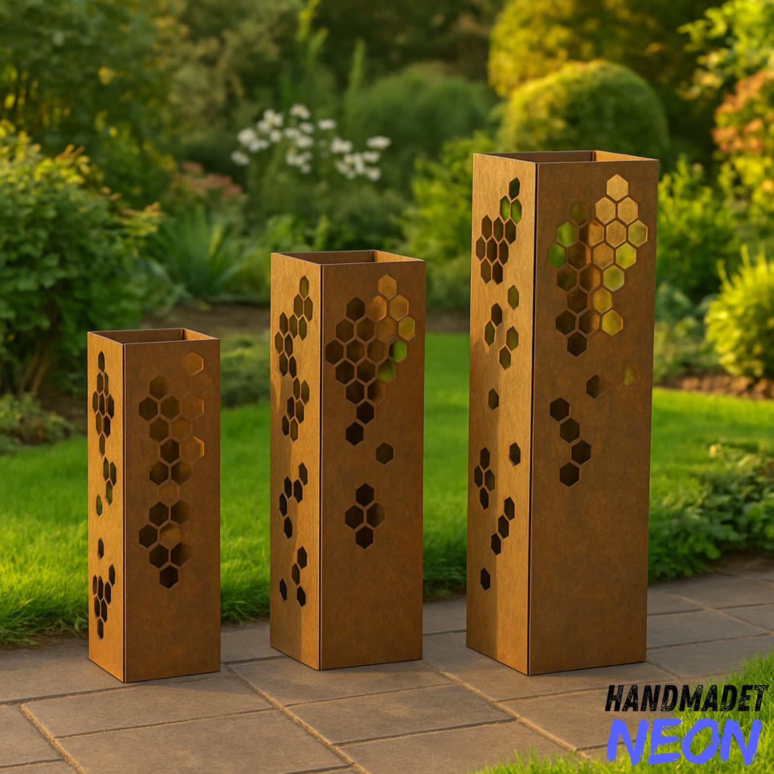 Handmadetneonsign Set of 3 Honeycomb Metal Garden Column, Outdoor Plant ...