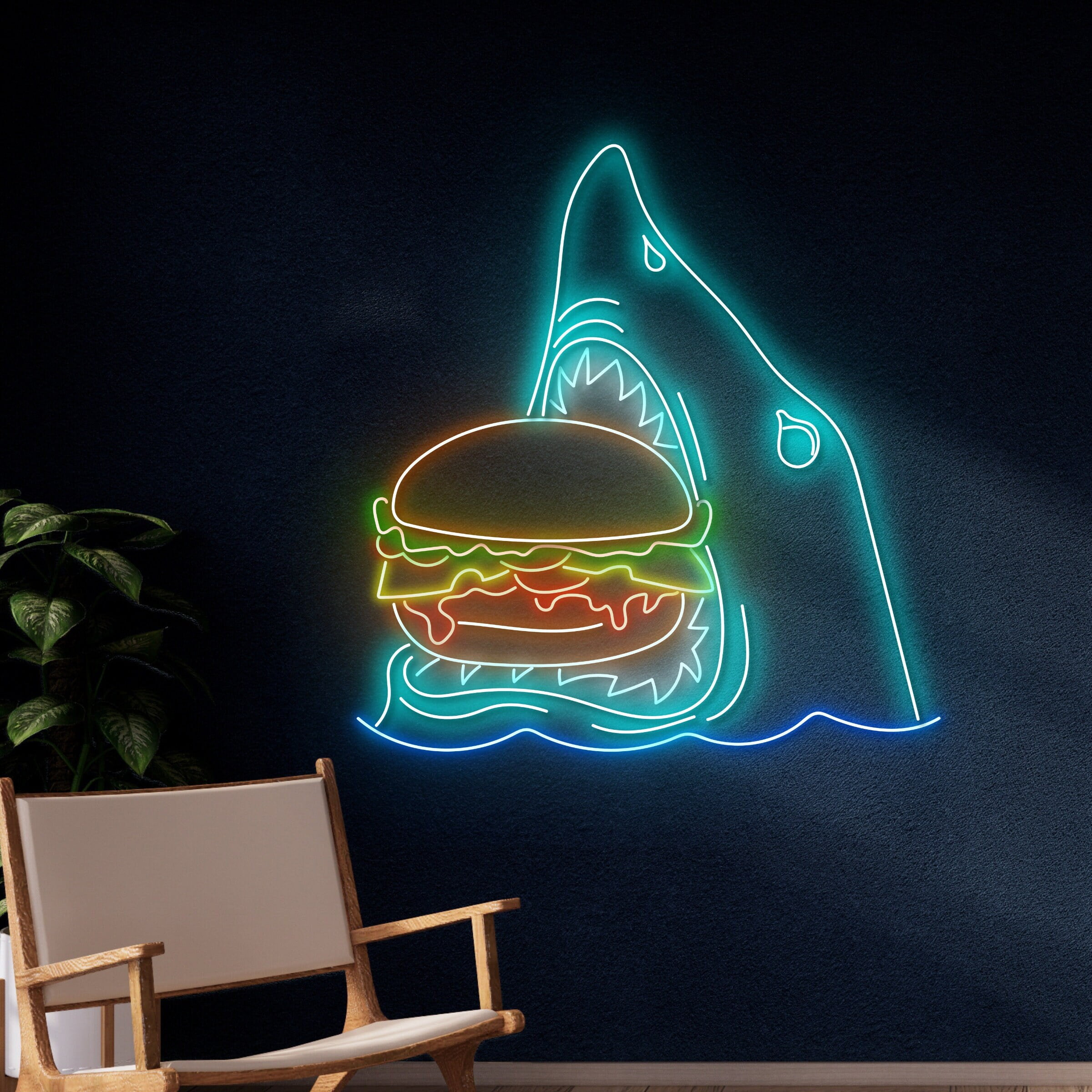 Handmadetneonsign Shark Eating Burger Neon Sign, Burger Shark Neon ...