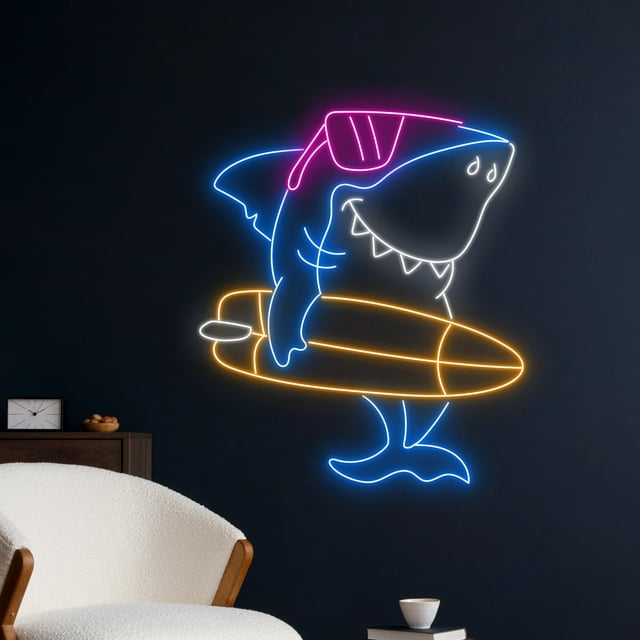 Handmadetneonsign Shark Surfing Neon Sign, Surfer Shark Neon Light ...