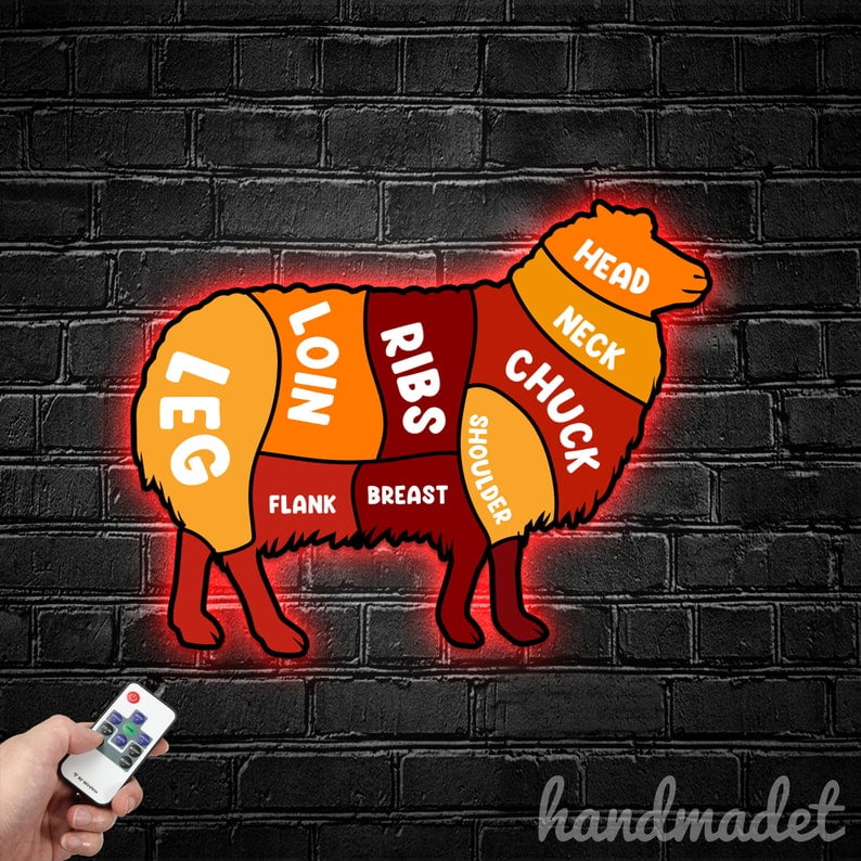 Handmadetneonsign Sheep Cuts Metal Sign, Sheep Butcher Shop Metal Light ...