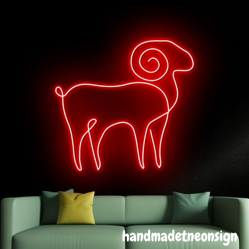 Handmadetneonsign Sheep Line Art Neon Wall Sign, Sheep Wall Art Decor ...