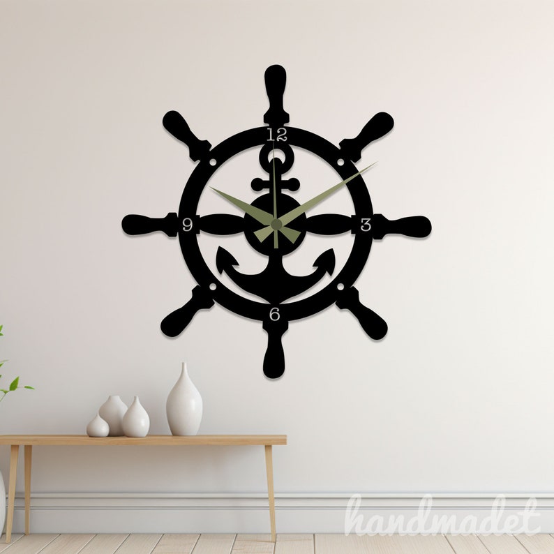 Handmadetneonsign Ship's Wheel Wall Clock Unique, Anchor Round Wall ...