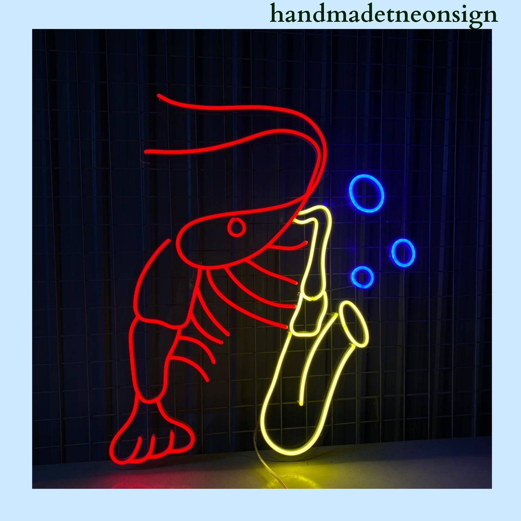 Handmadetneonsign Shrimp Blows Trumpet Neon Sign, Shrimp Wall Art Decor ...