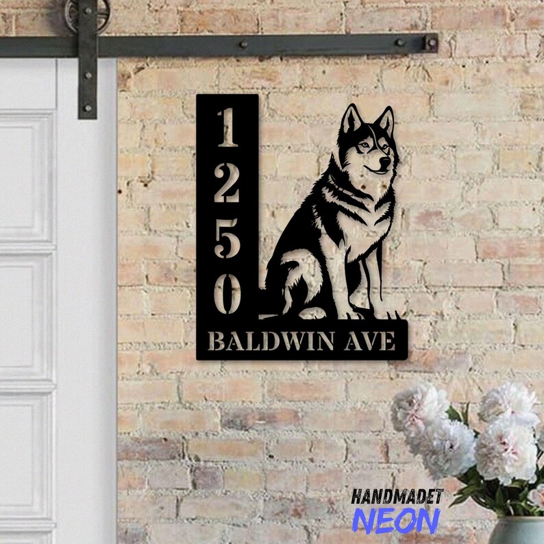 Handmadetneonsign Siberian Husky Dog House Number Metal, Siberian Husky ...