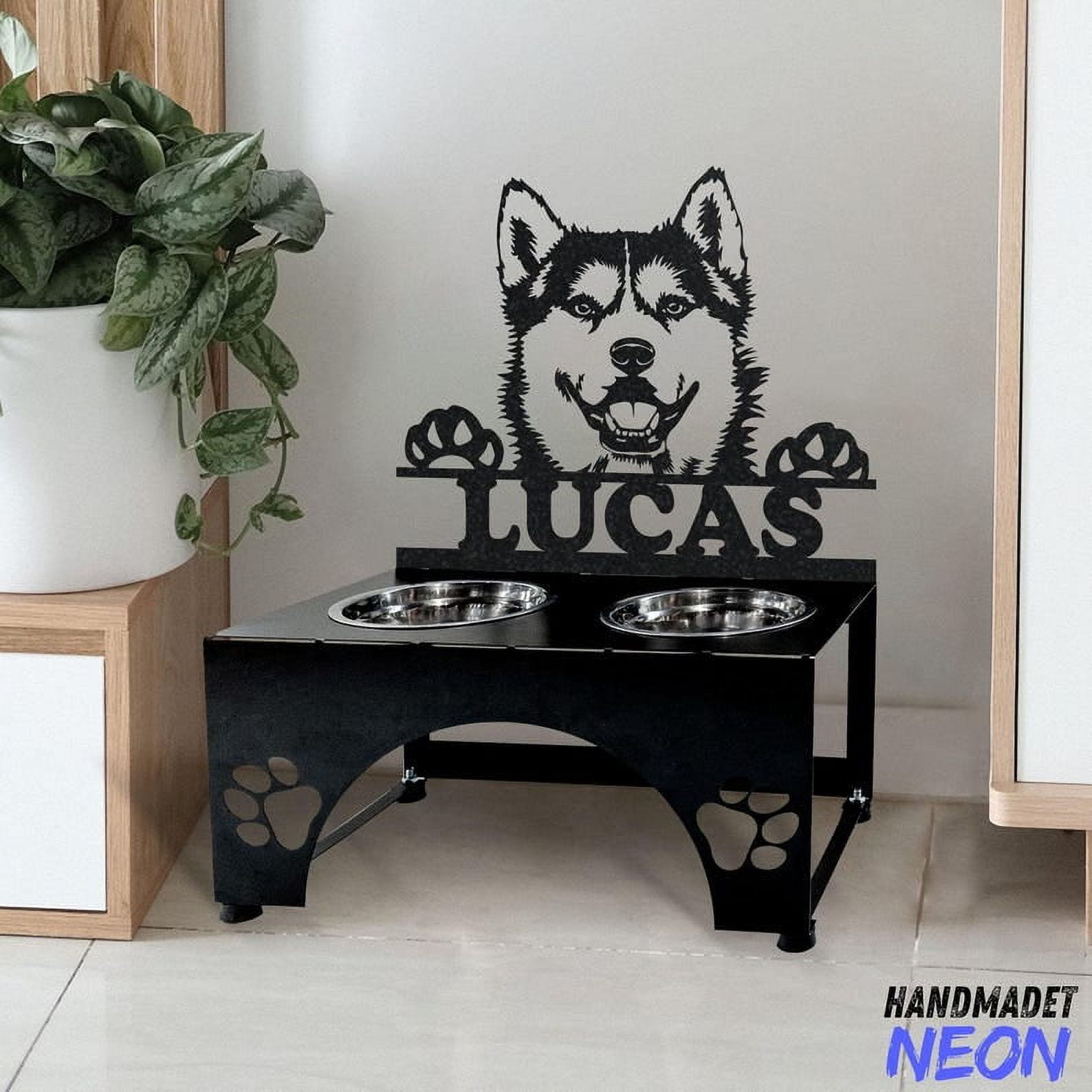 Handmadetneonsign Siberian Husky Dog Metal Bowl Holder, Siberian Husky ...
