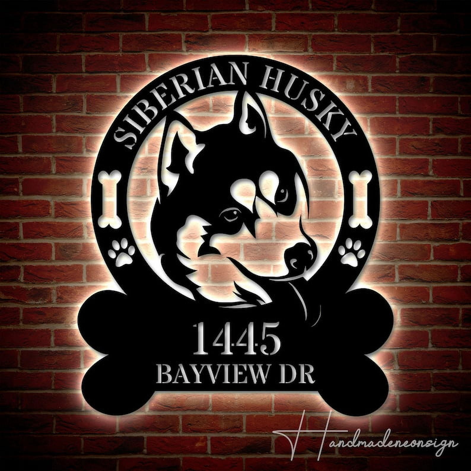 Handmadetneonsign Siberian Husky Home Number Metal Sign, Custom ...