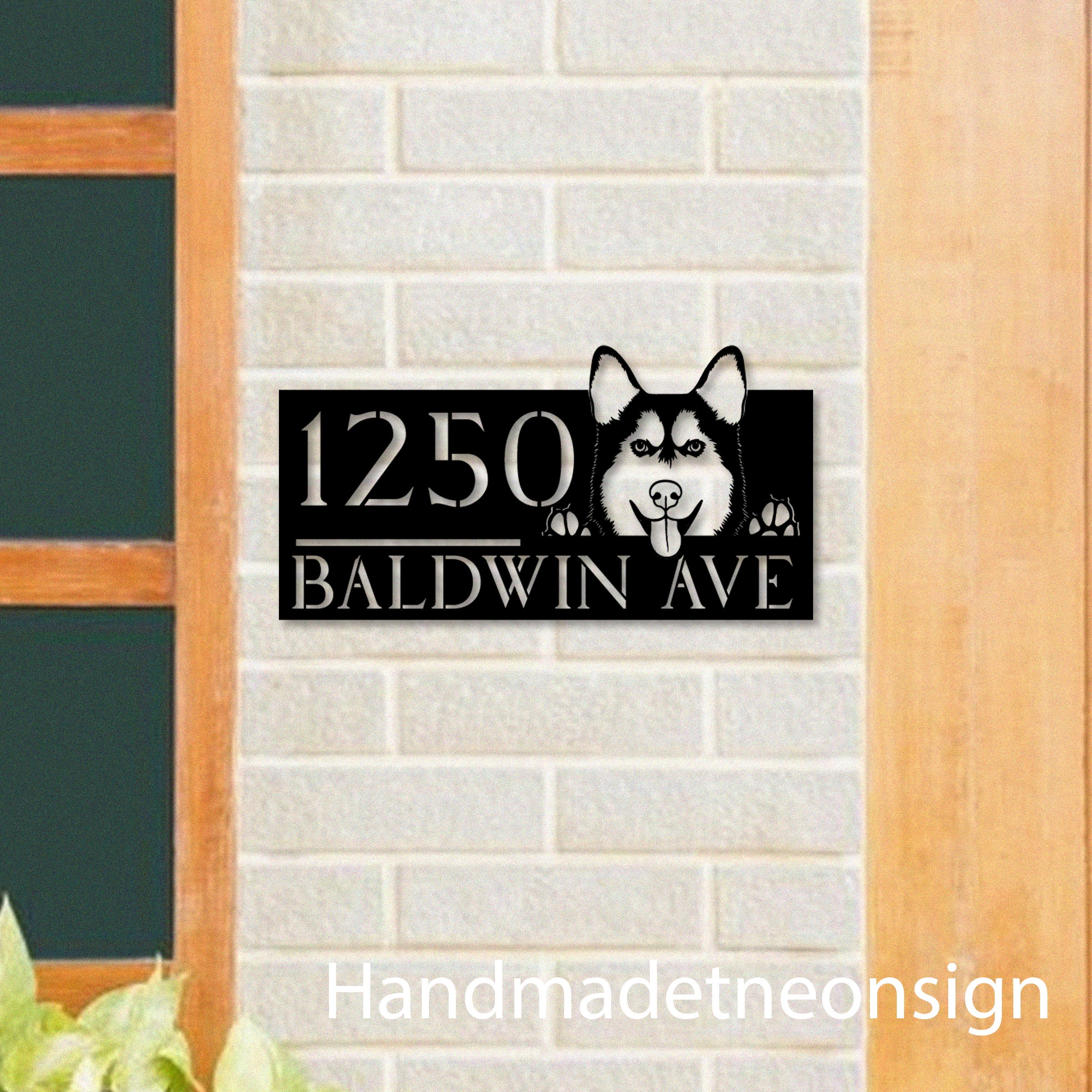 Handmadetneonsign Siberian Husky House Number, Husky Home Address Metal ...