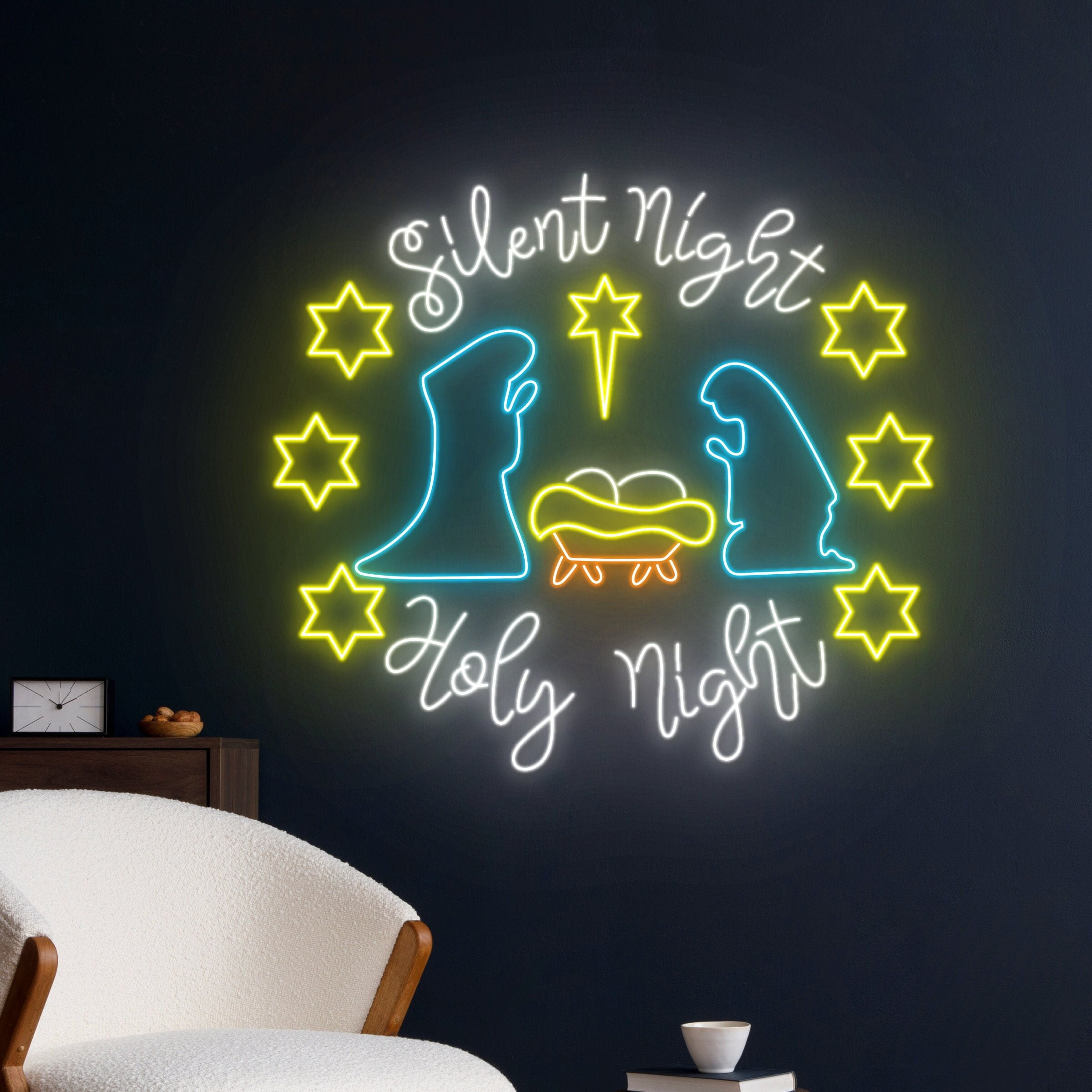 Handmadetneonsign Silent Night Holy Night Nativity Scene Neon Sign ...