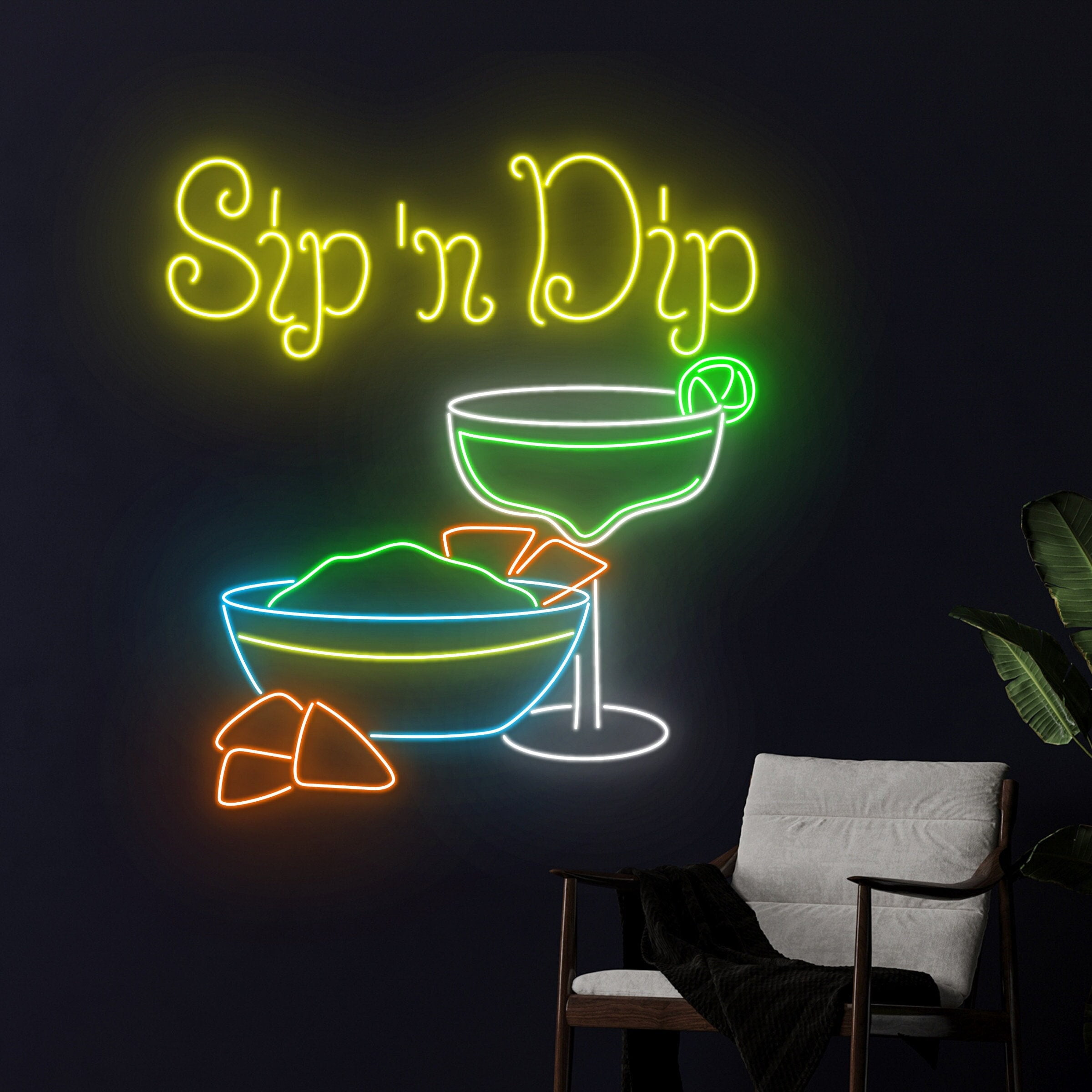 Handmadetneonsign Sip N Dip Neon Sign, Margarita LED Light, Nachos Chip ...