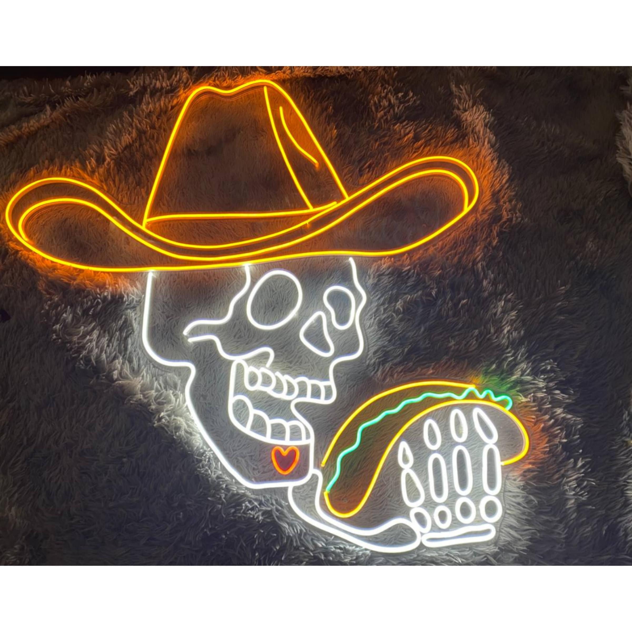 Handmadetneonsign Skeleton Cowboy Taco Led Sign, Skeleton Cowboy Taco ...