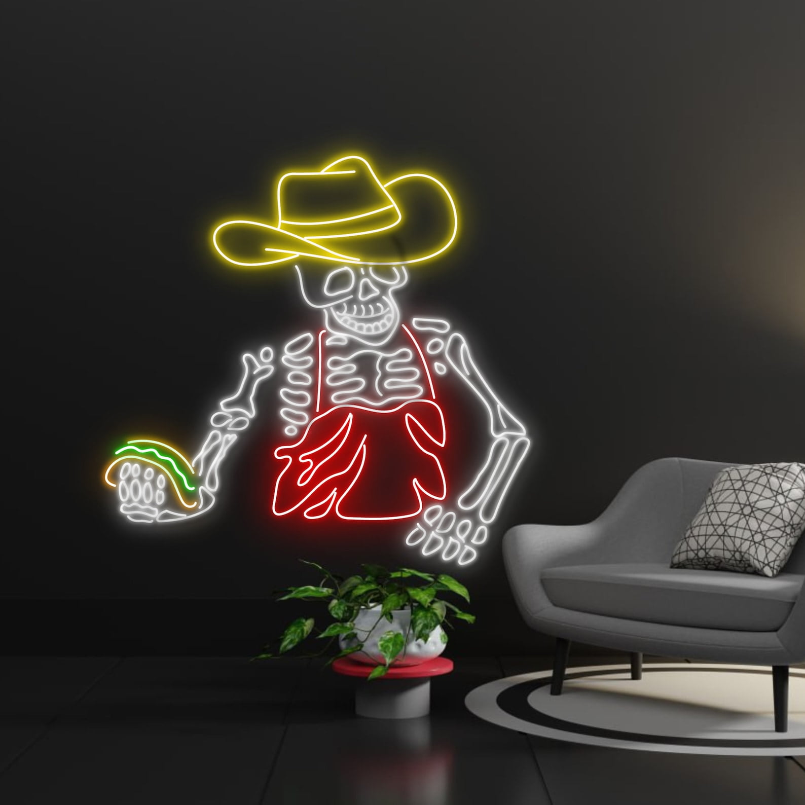 Handmadetneonsign Skeleton Cowboy Taco Led Sign, Skeleton Cowboy Tacos ...