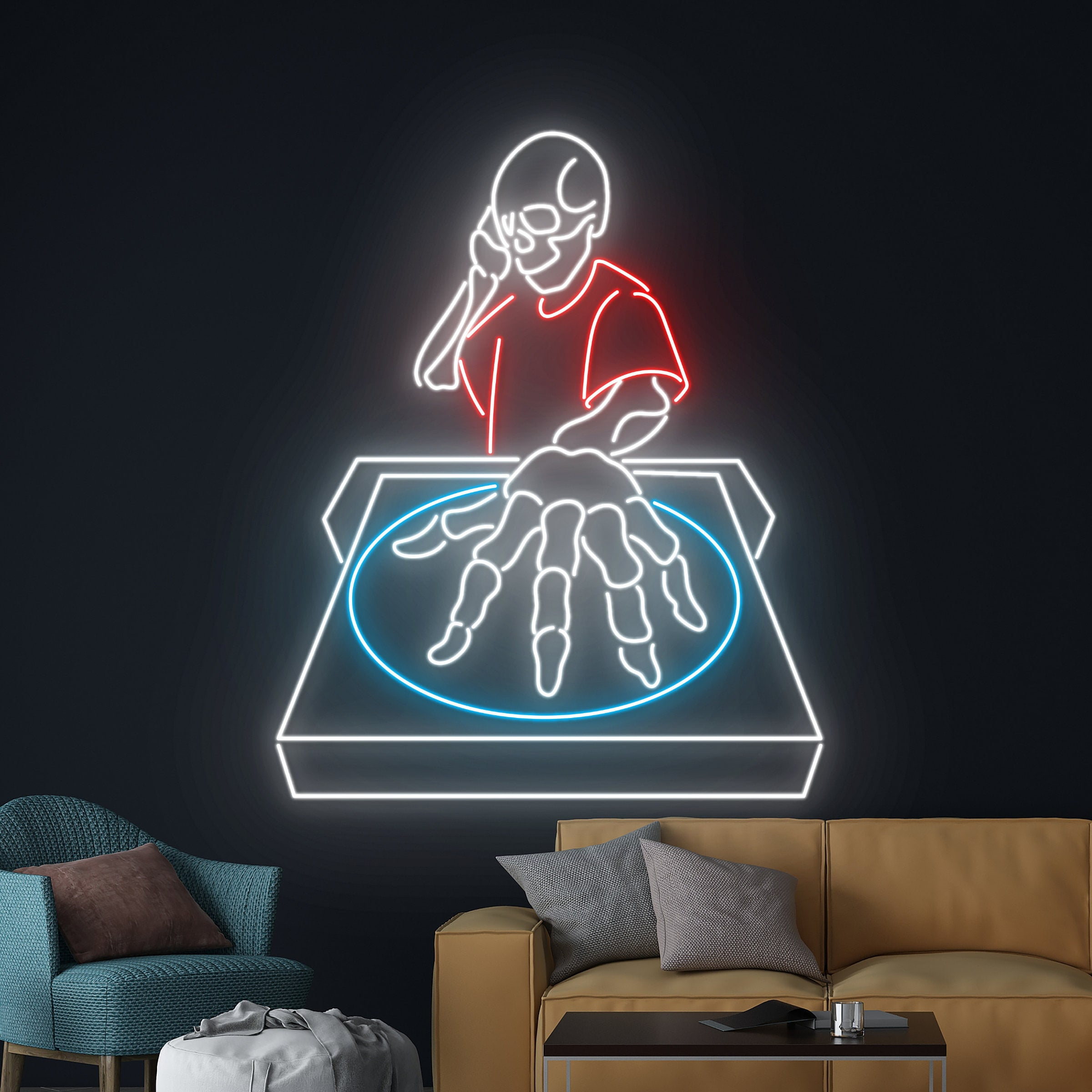 Handmadetneonsign Skeleton DJ Neon Sign, Skeleton DJ Neon Light, Skull ...