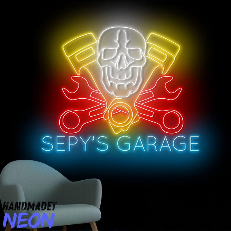 Handmadetneonsign Skeleton Garage Neon Sign, Workshop Led Light ...