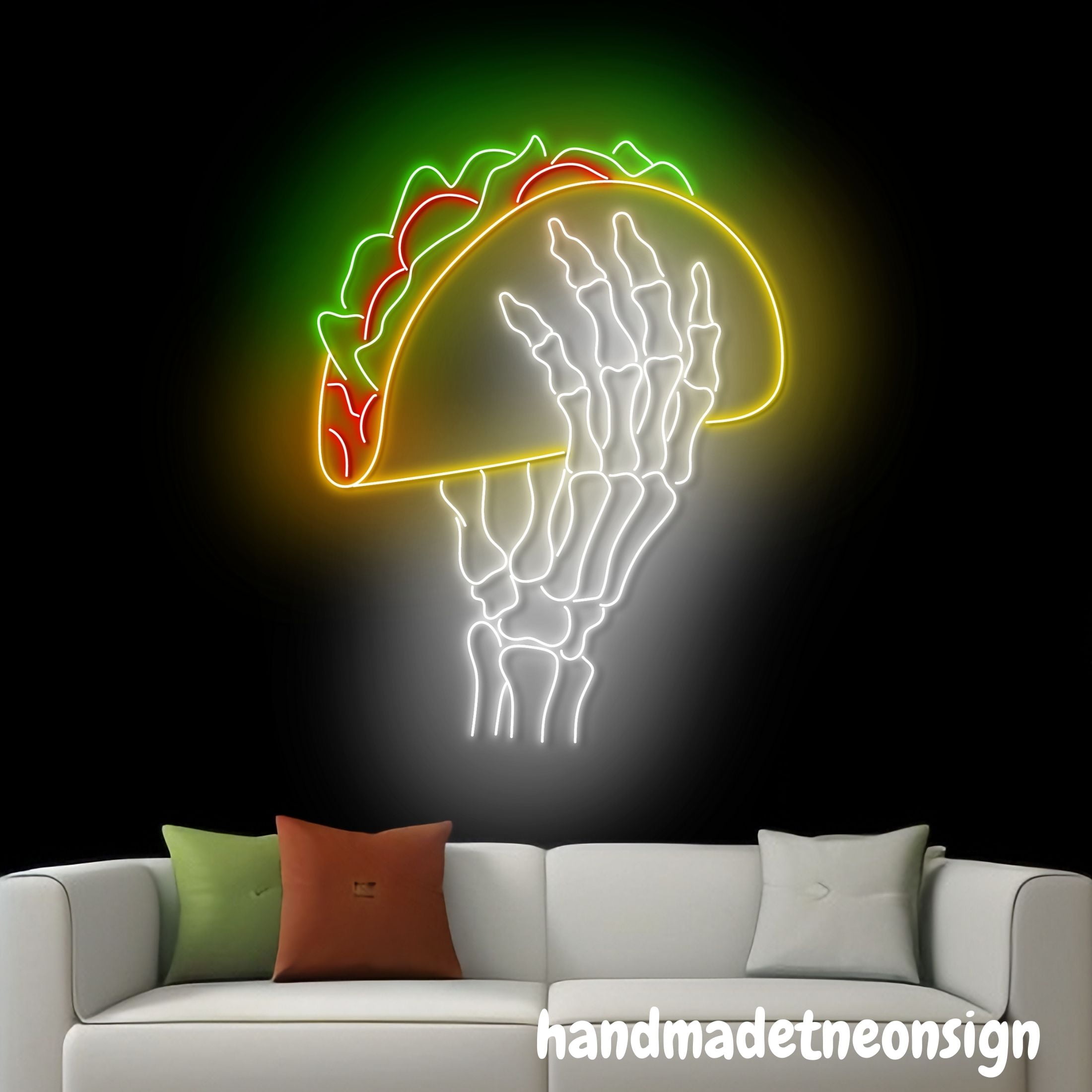 Handmadetneonsign Skeleton Hand Holding A Taco Neon Sign, Taco Food Led ...