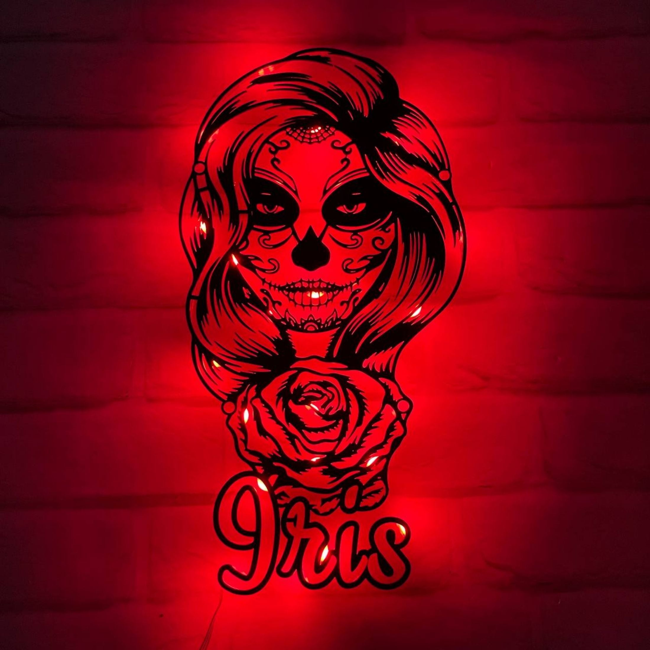 Handmadetneonsign Skull And Roses Dead Skeleton Head Metal Wall Art ...