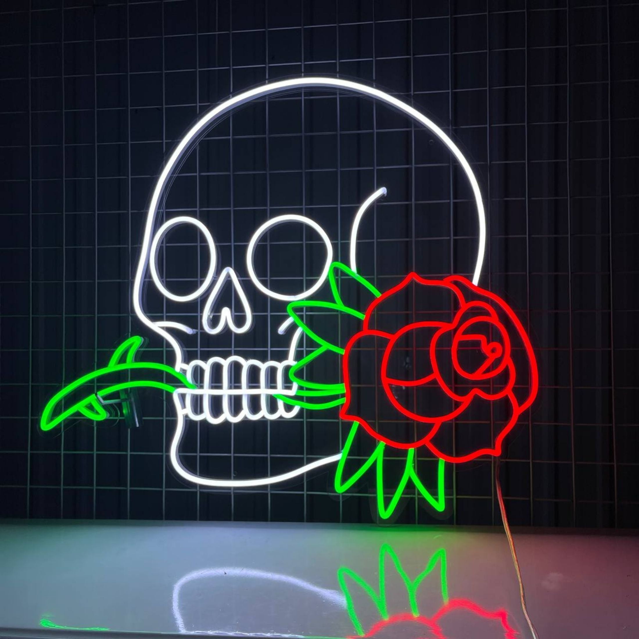 Handmadetneonsign Skull Rose Neon Sign, Skull Skeleton Wall Art Decor ...